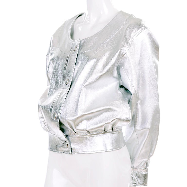 Yves Saint Laurent Silver Leather YSL Vintage Jacket For Sale at 1stDibs
