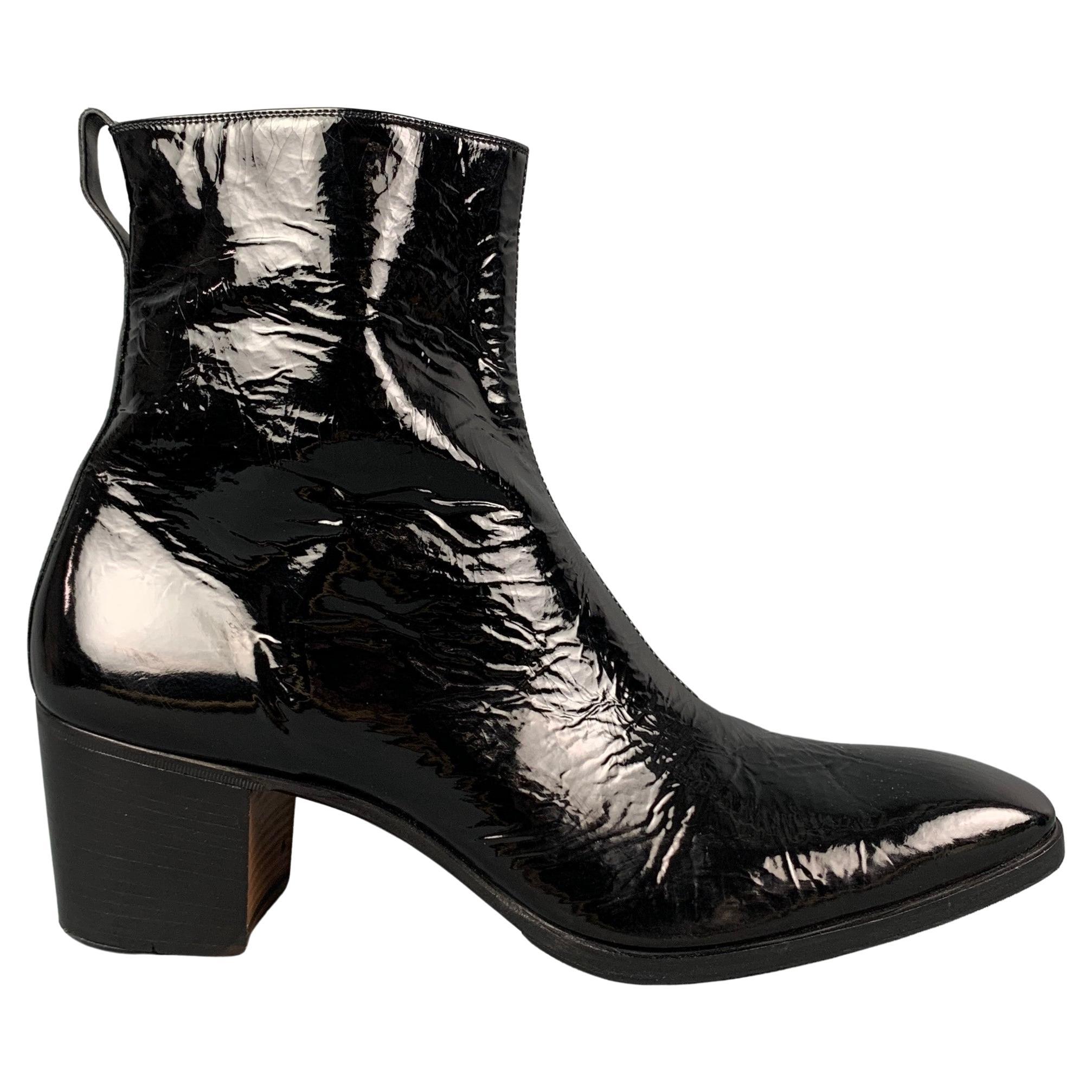 YVES SAINT LAURENT Size 13 Black Patent Leather Johnny Boots at 1stDibs