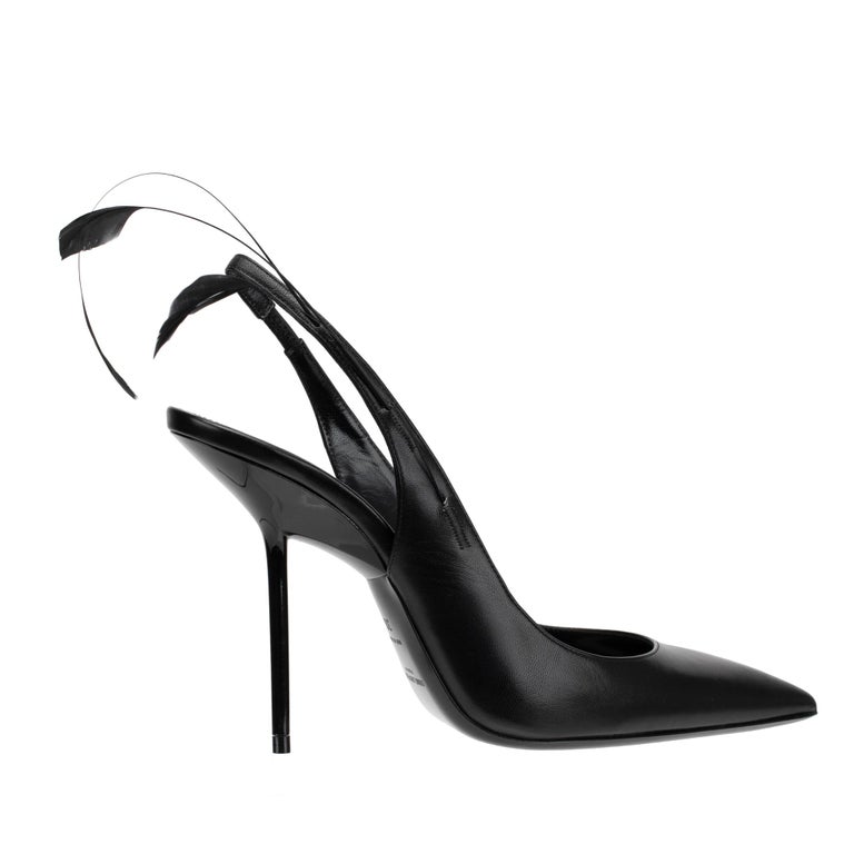 Yves Saint Laurent Slingback Pumps Black Leather With Feather Detail 37 ...