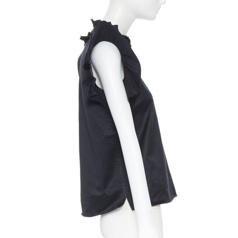 YVES SAINT LAURENT SS10 black cotton ruffle sleeve victorian collar ...