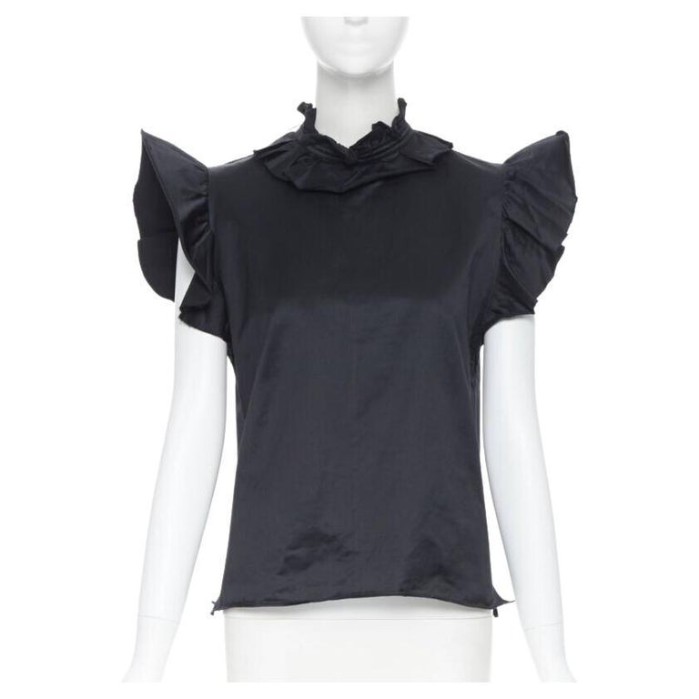 YVES SAINT LAURENT SS10 black cotton ruffle sleeve victorian collar ...