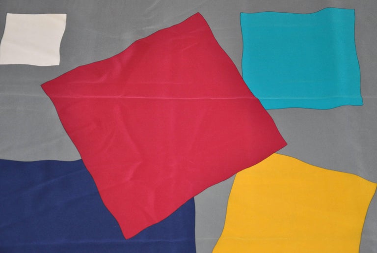 Yves Saint Laurent Steel Gray with Color Block Silk Jacquard Scarf For ...