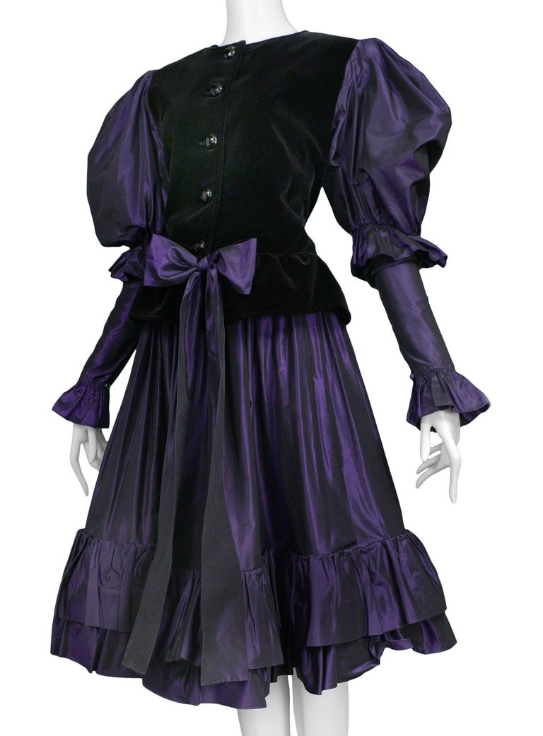 Yves Saint Laurent Velvet and Royal Purple Taffeta Ruffle Skirt ...