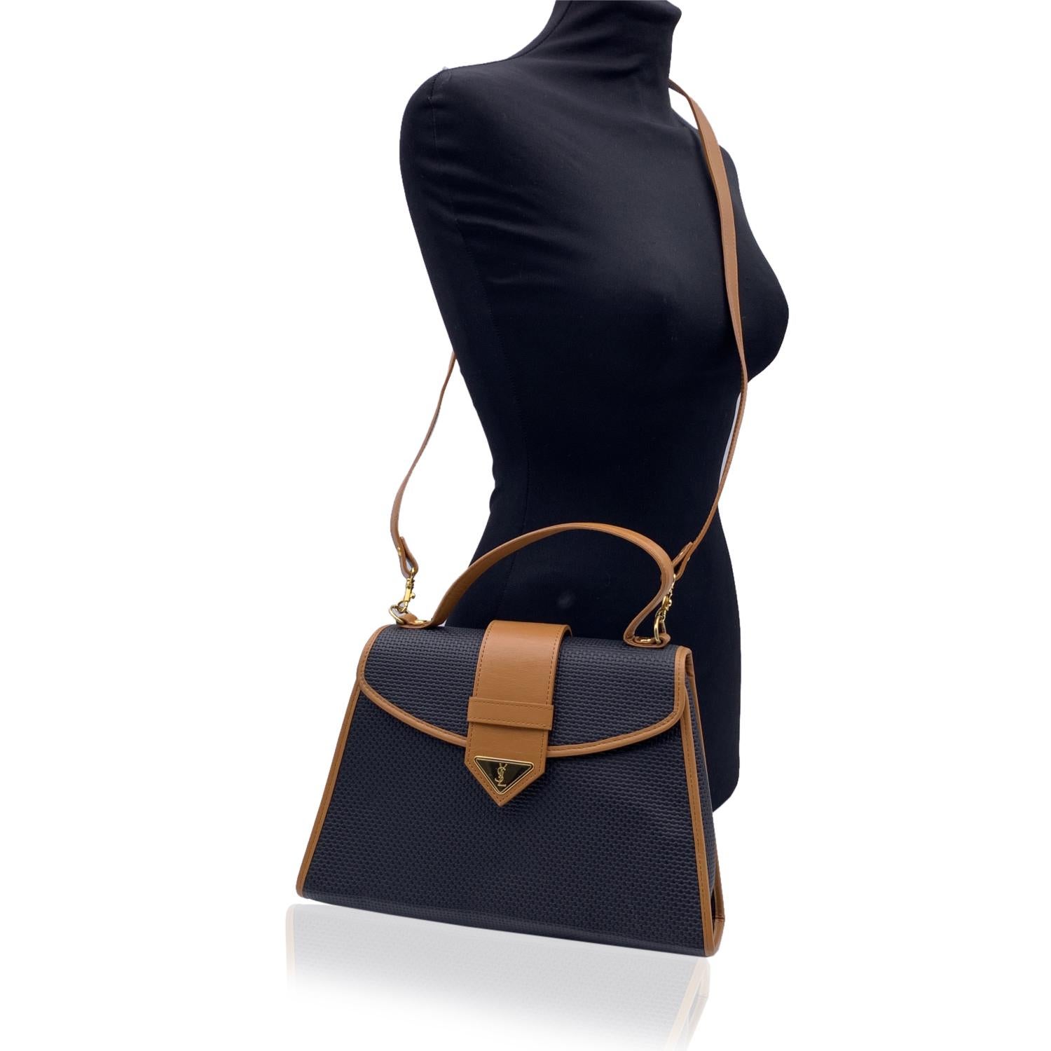 Yves Saint Laurent Vintage Black Beige Textured Canvas Trapeze Bag For ...