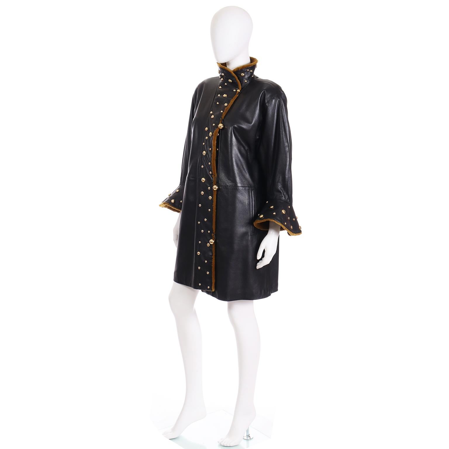 Yves Saint Laurent Vintage Black Leather YSL Coat W Sheared Fur and ...