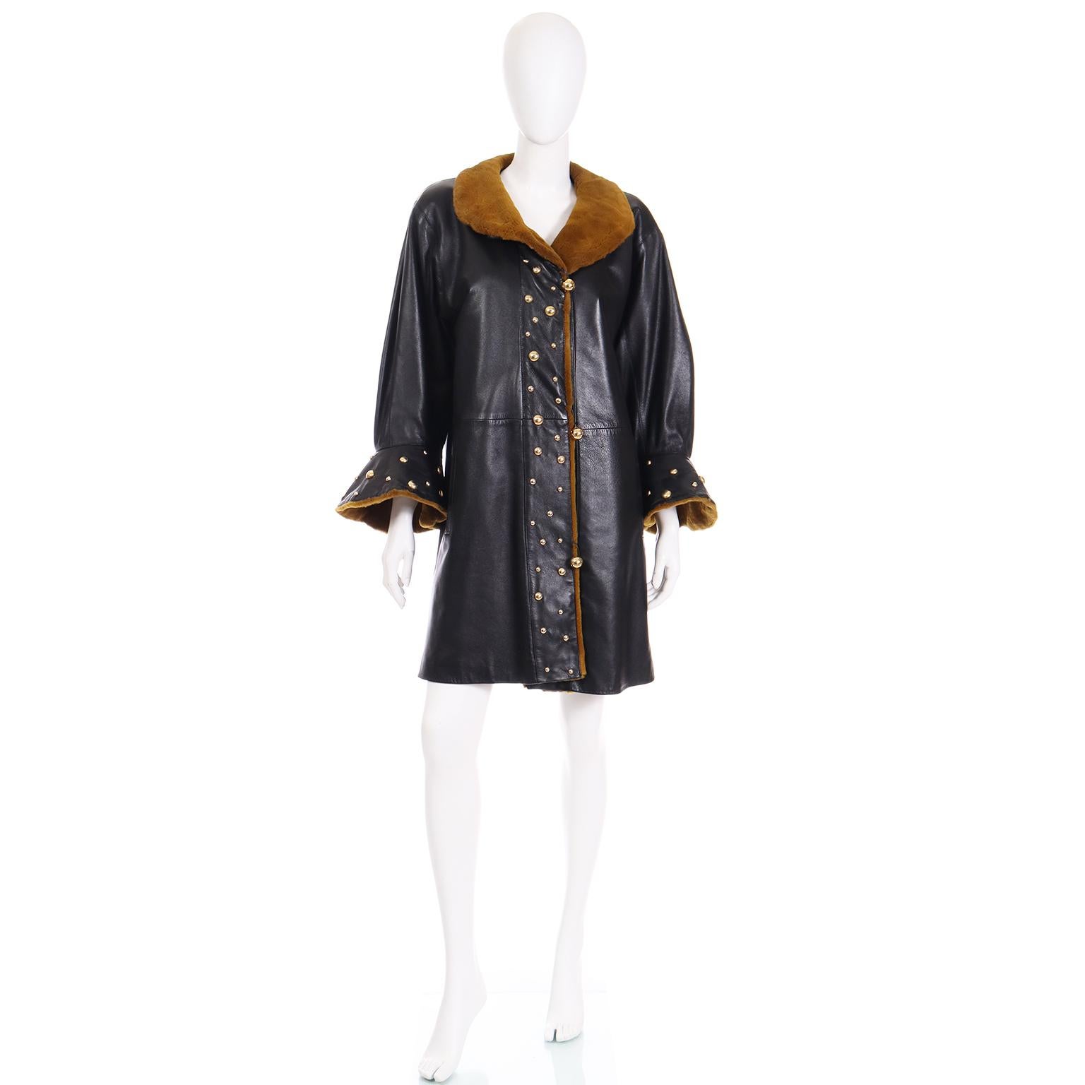 Yves Saint Laurent Vintage Black Leather YSL Coat W Sheared Fur and ...