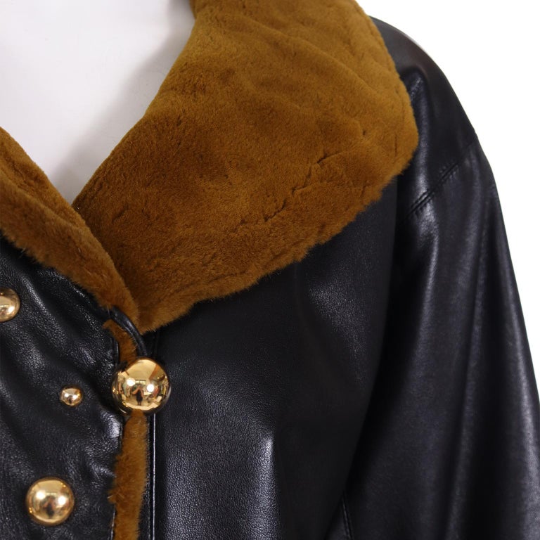 Yves Saint Laurent Vintage Black Leather YSL Coat W Sheared Fur and ...