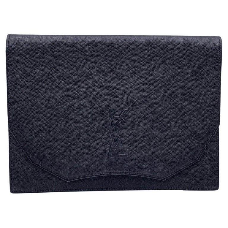 Yves Saint Laurent Vintage Black Leather YSL Logo Clutch Bag For Sale ...