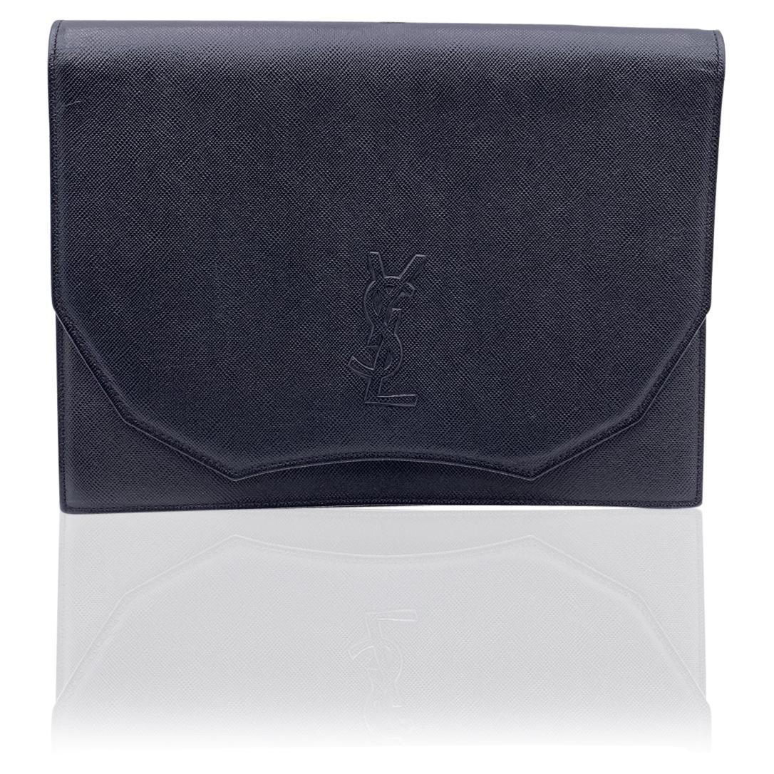 Yves Saint Laurent Vintage Black Leather YSL Logo Clutch Bag Handbag ...