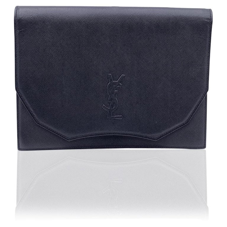 Yves Saint Laurent Vintage Black Leather YSL Logo Clutch Bag Handbag ...