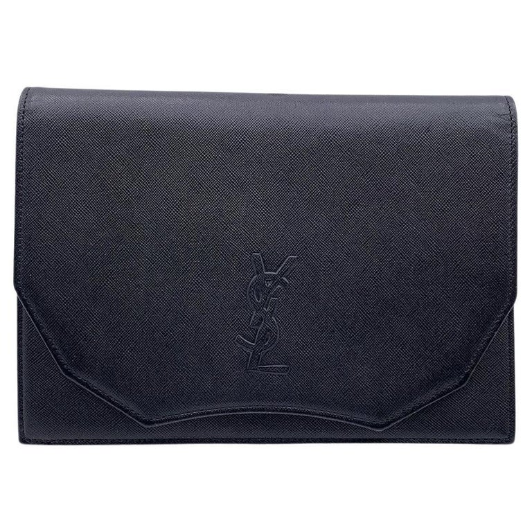 Yves Saint Laurent Vintage Black Leather YSL Logo Clutch Bag Handbag ...