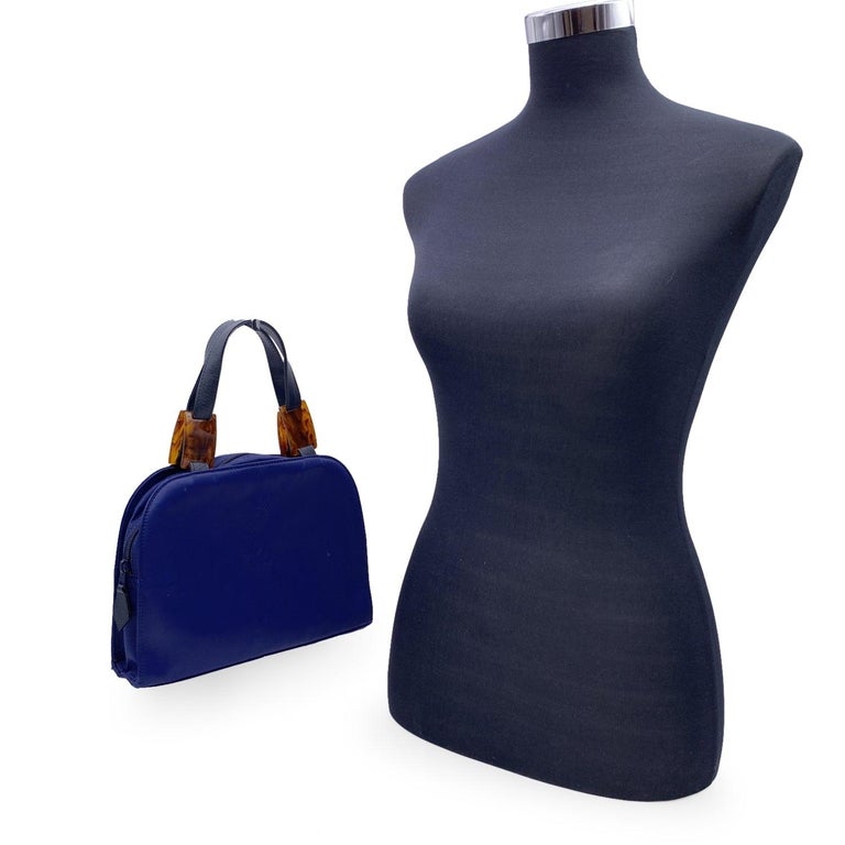Yves Saint Laurent Vintage Blue Canvas YSL Logo Satchel Handbag For ...