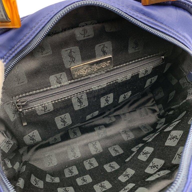 Yves Saint Laurent Vintage Blue Canvas YSL Logo Satchel Handbag For ...