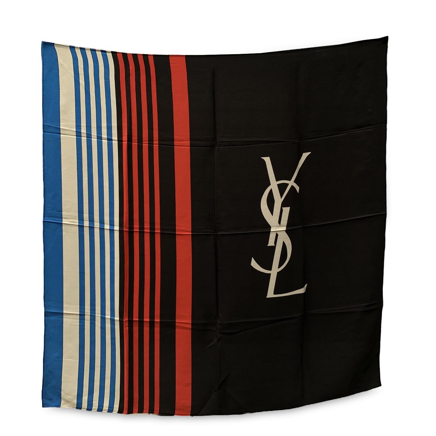 Yves Saint Laurent Vintage Colorblock Big YSL Logo Silk Scarf at 1stDibs