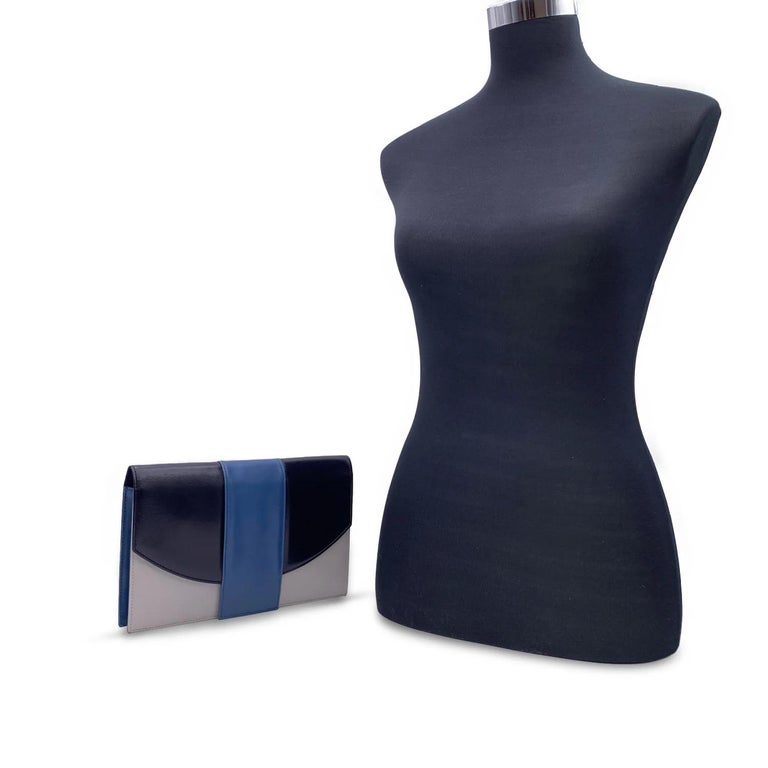 Yves Saint Laurent Vintage Tricolor Blue Leather Handbag Clutch Bag For ...