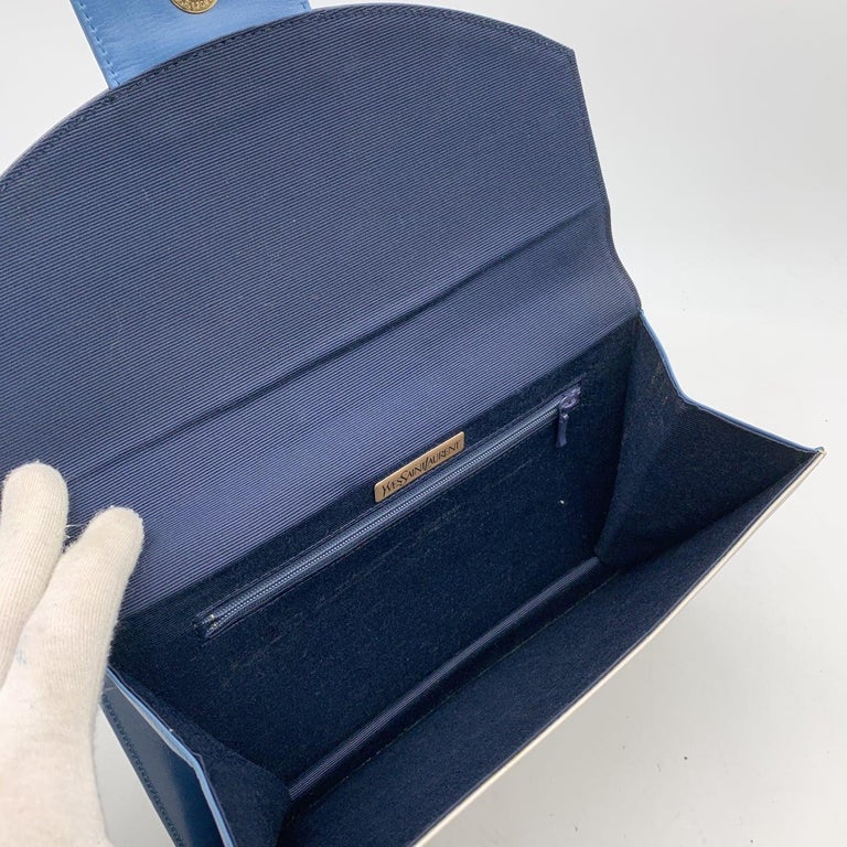 Yves Saint Laurent Vintage Tricolor Blue Leather Handbag Clutch Bag For ...