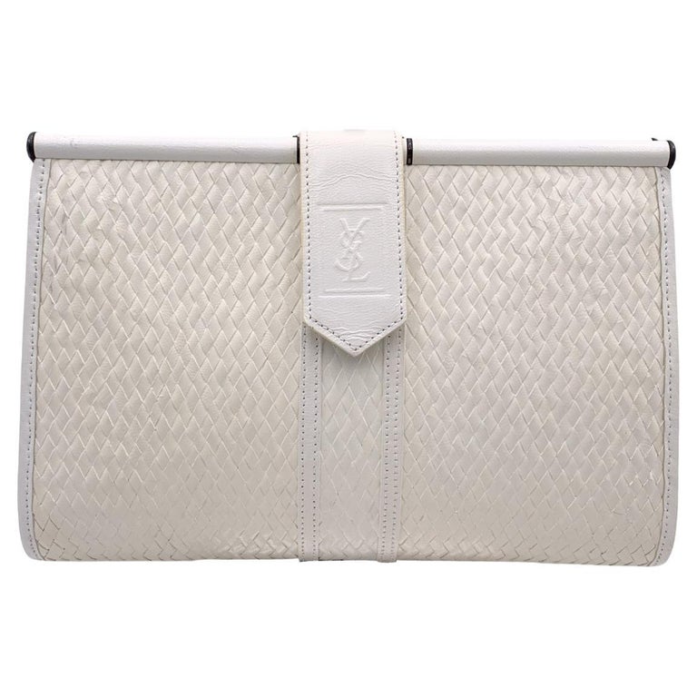 Yves Saint Laurent Vintage White Woven Leather Clutch Bag Handbag For ...