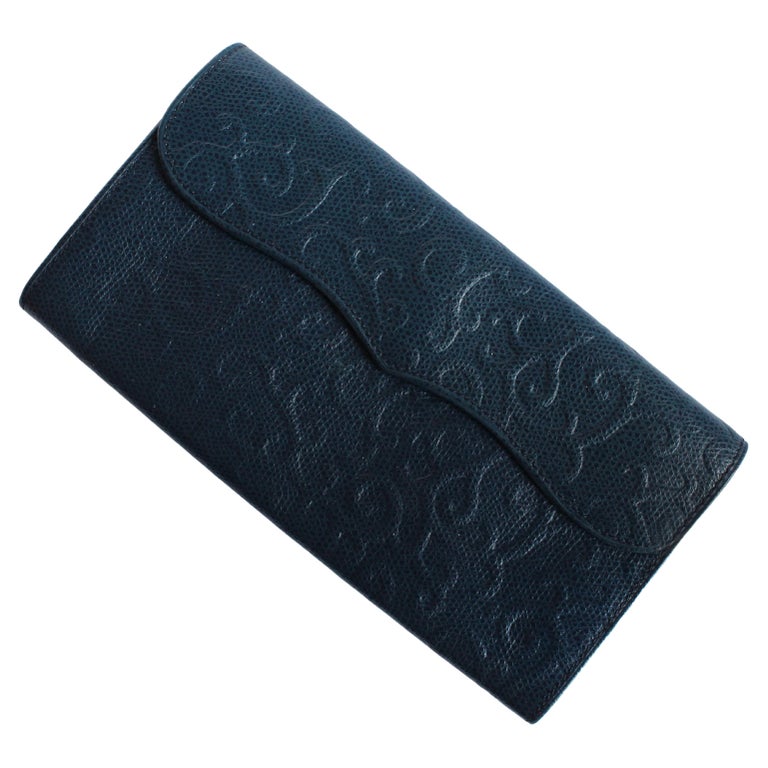 Yves Saint Laurent Wallet Blue Caviar Leather Scrolling Bifold 90s ...
