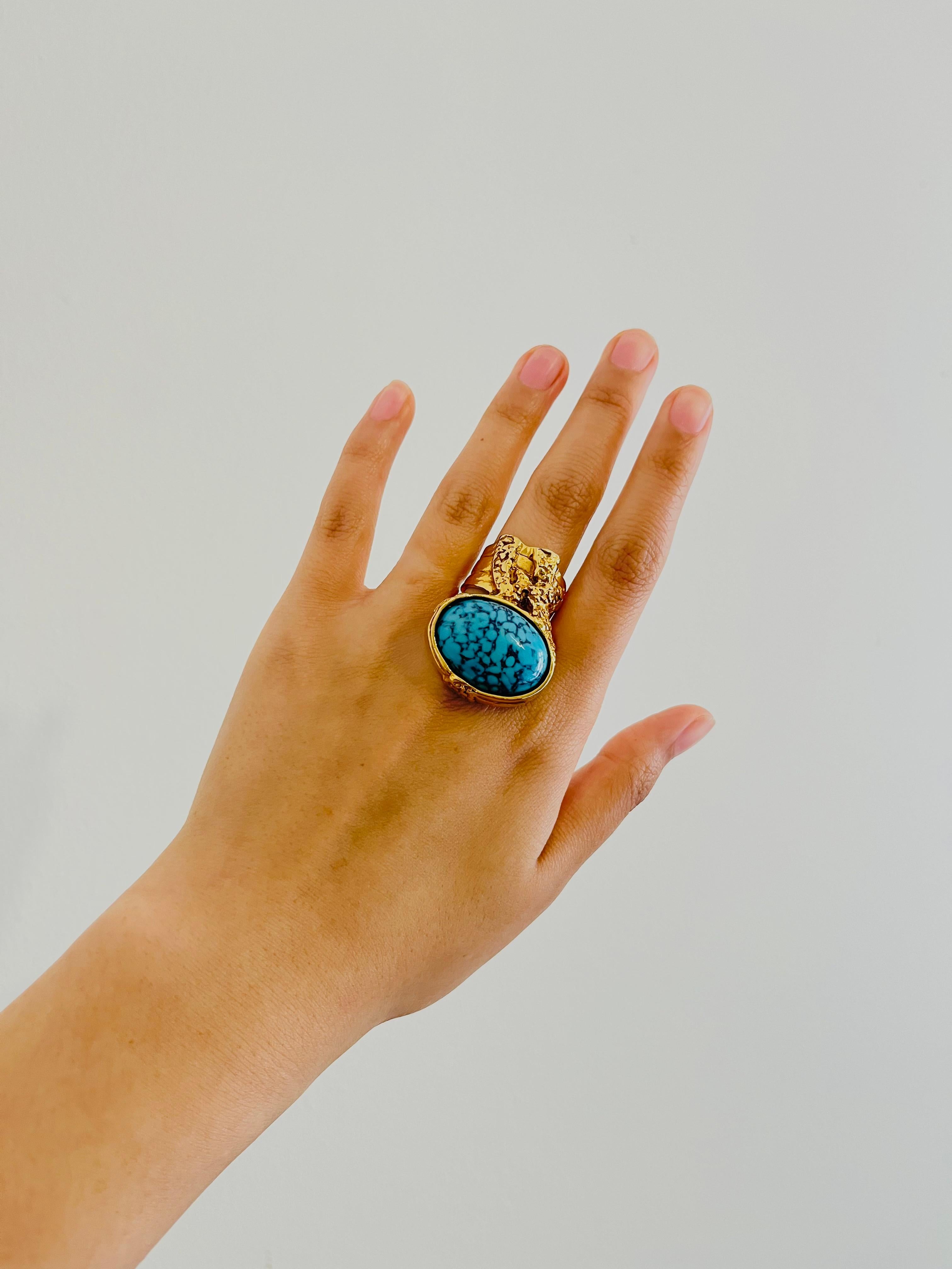 Yves Saint Laurent YSL Arty Aqua Sky Blue Turquoise Statement Gold Ring ...