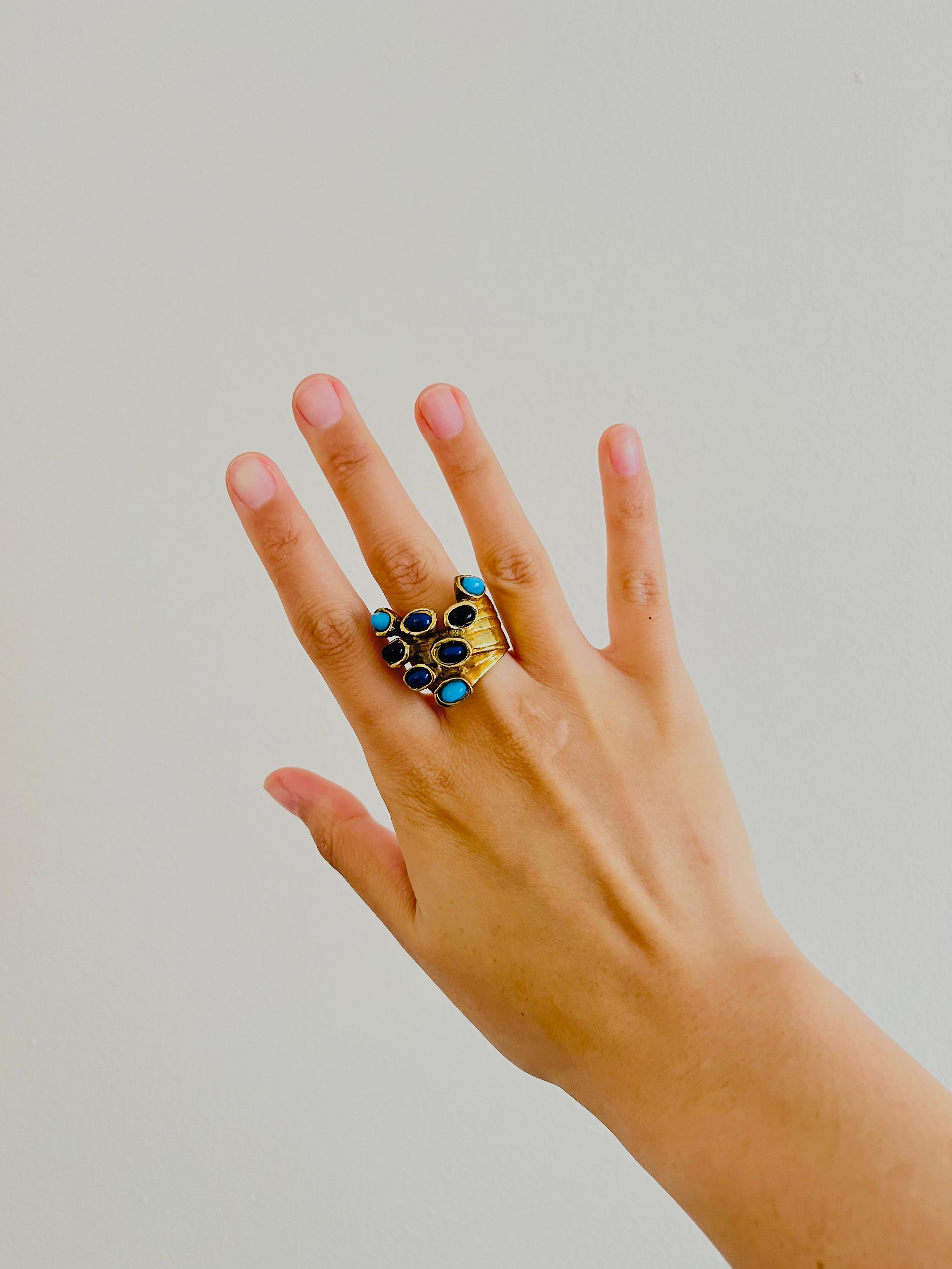 Yves Saint Laurent YSL Arty Blue Navy Black Dots Enamel Chunky Gold ...