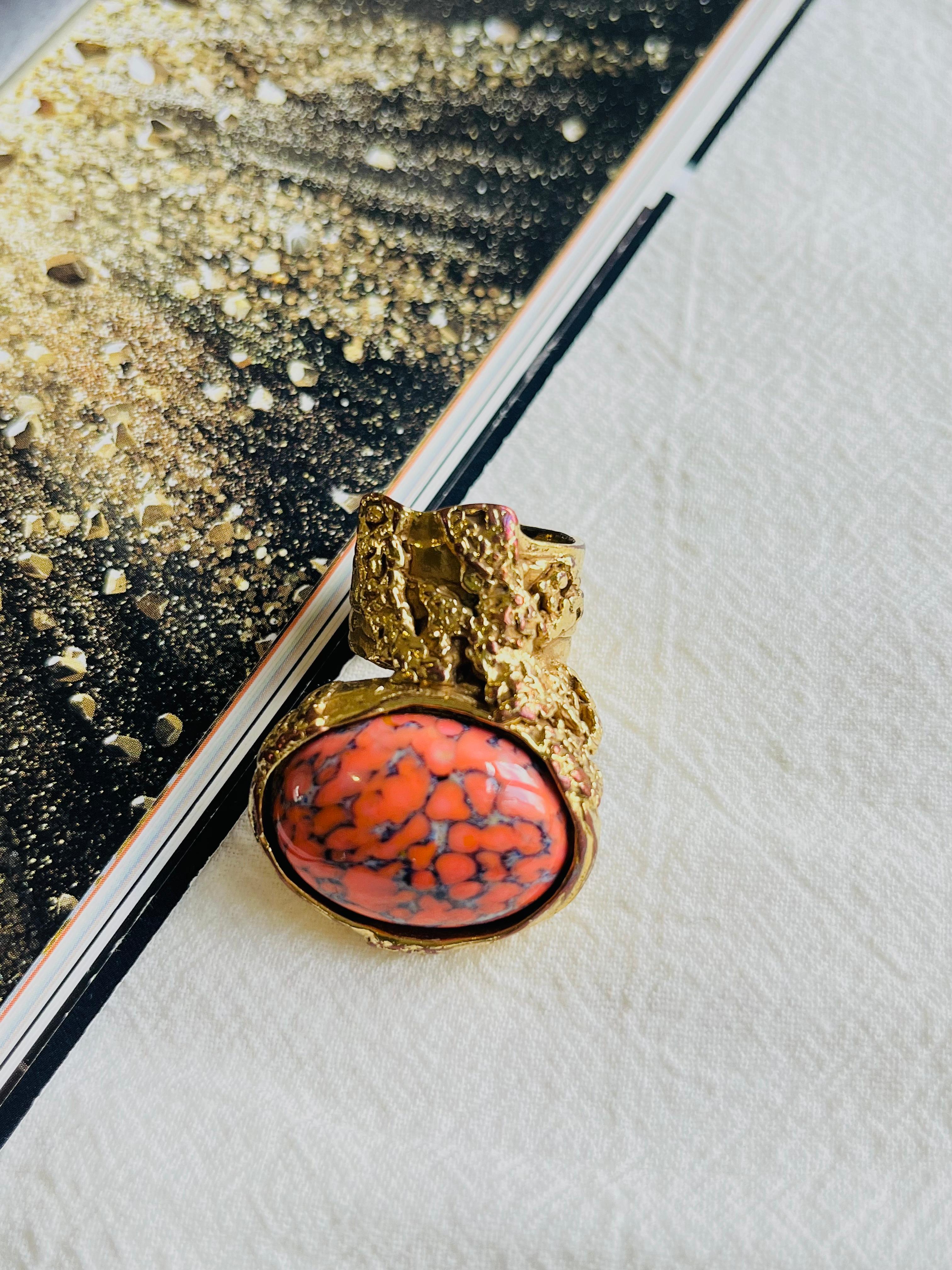 Yves Saint Laurent YSL Arty Cabochon Coral Statement Marble Chunky Ring ...