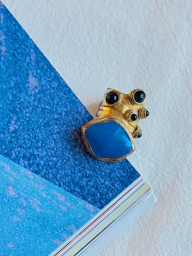 Yves Saint Laurent YSL Arty Cabochon Navy Black Dot Chunky Statement ...