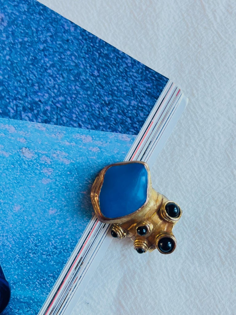 Yves Saint Laurent YSL Arty Cabochon Navy Black Dot Chunky Statement ...