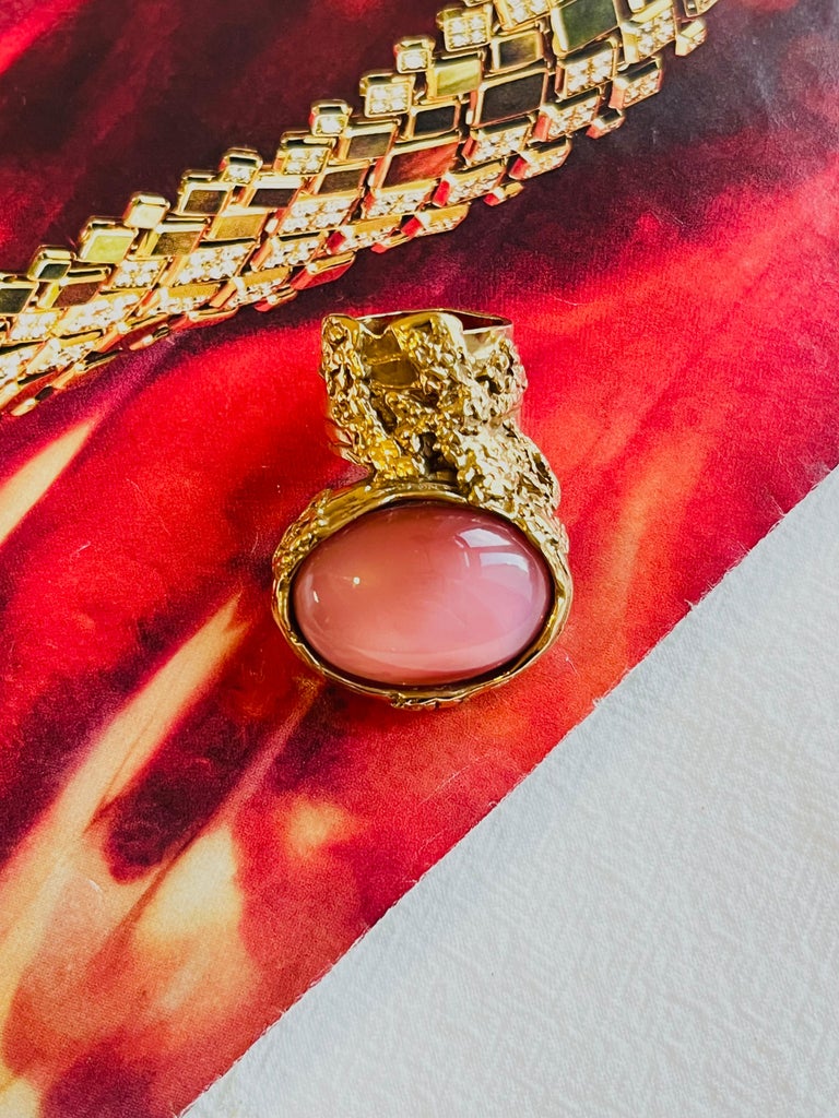 Yves Saint Laurent YSL Arty Clear Pink Statement Enamel Chunky Gold ...
