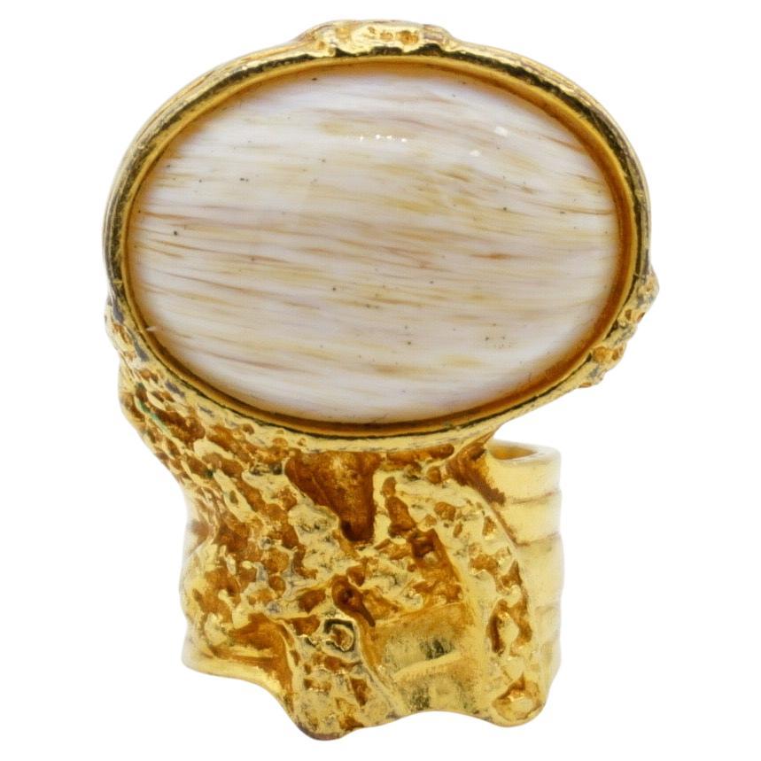 Yves Saint Laurent YSL Arty Orange Coral Cabochon Marble Chunky Ring ...