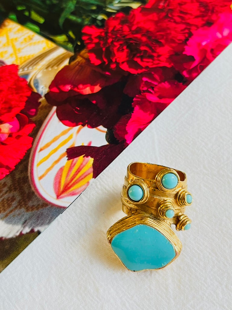 Yves Saint Laurent YSL Arty Turquoise Cabochon Dots Chunky Gold Ring ...
