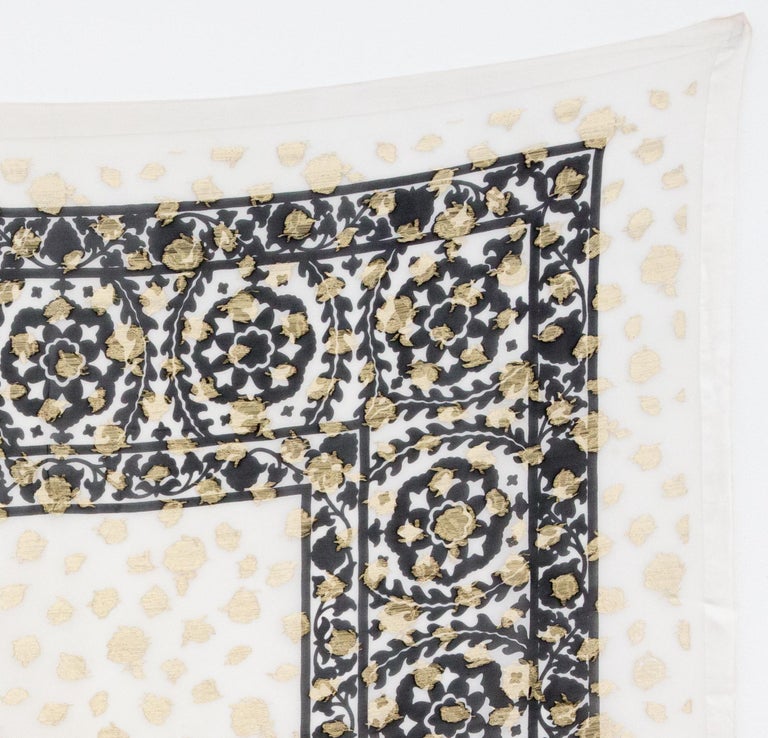 Yves Saint Laurent YSL Black and White Mousseline Silk Scarf For Sale ...