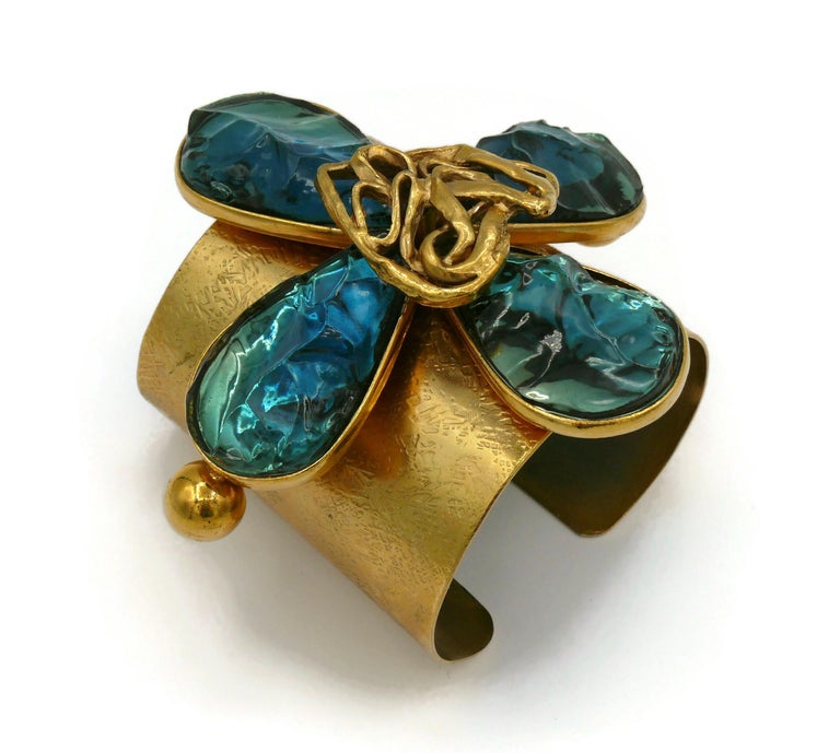 YVES SAINT LAURENT YSL by ROBERT GOOSSENS Vintage Blue Resin Cuff ...