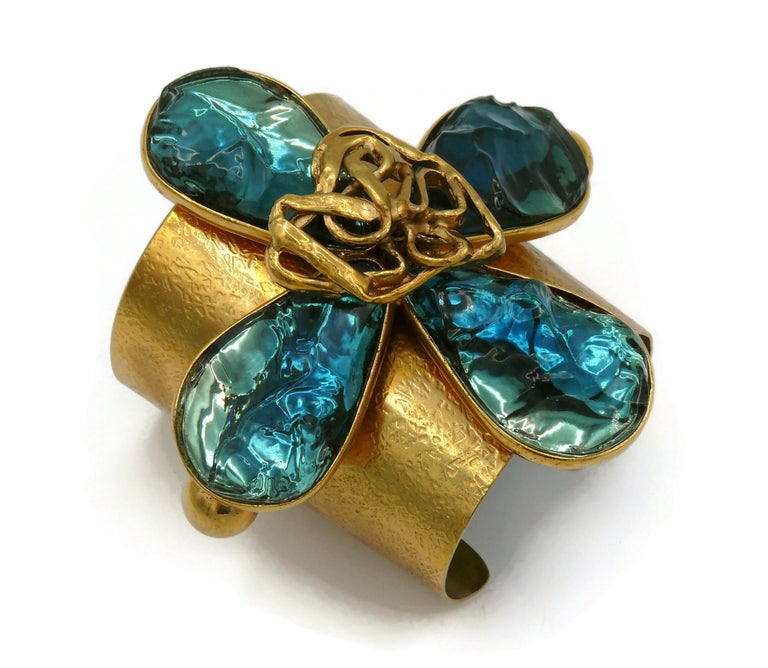 YVES SAINT LAURENT YSL by ROBERT GOOSSENS Vintage Blue Resin Cuff ...