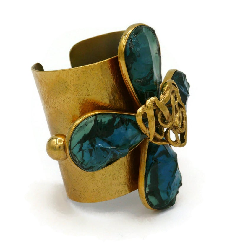 YVES SAINT LAURENT YSL by ROBERT GOOSSENS Vintage Blue Resin Cuff ...