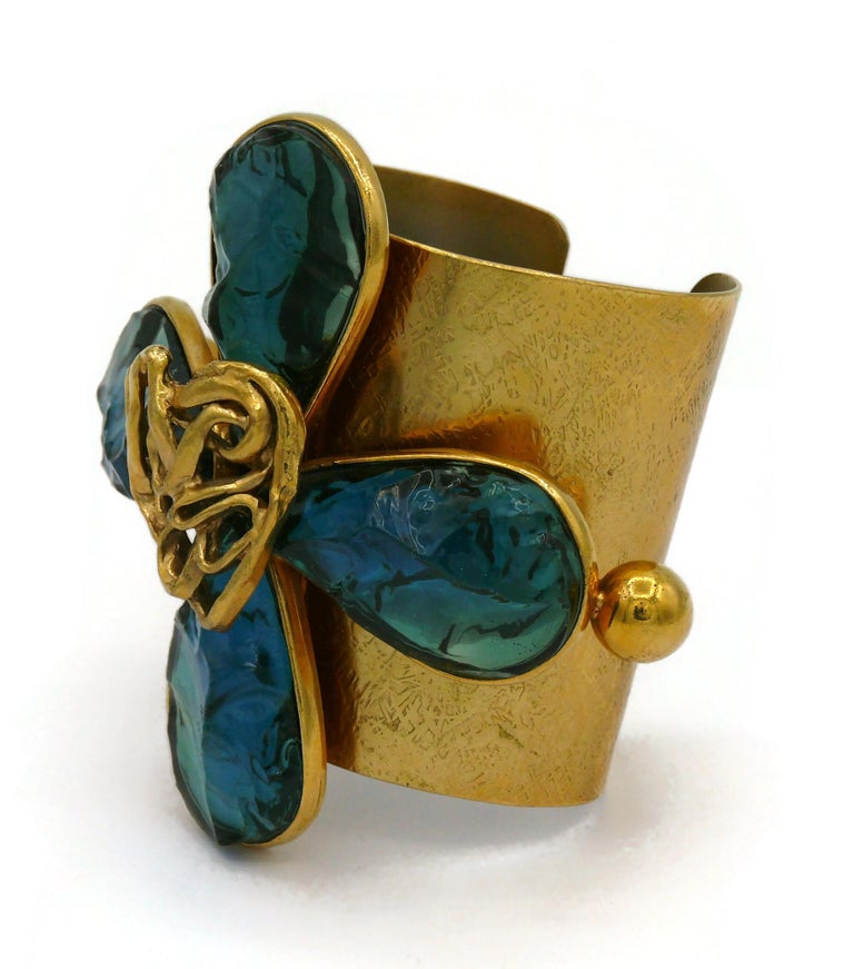 YVES SAINT LAURENT YSL by ROBERT GOOSSENS Vintage Blue Resin Cuff ...