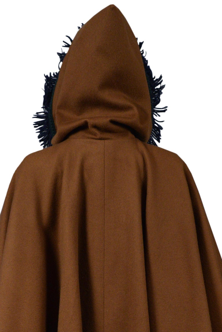 Yves Saint Laurent YSL Caramel Brown Wool Cape Coat with Hood and ...