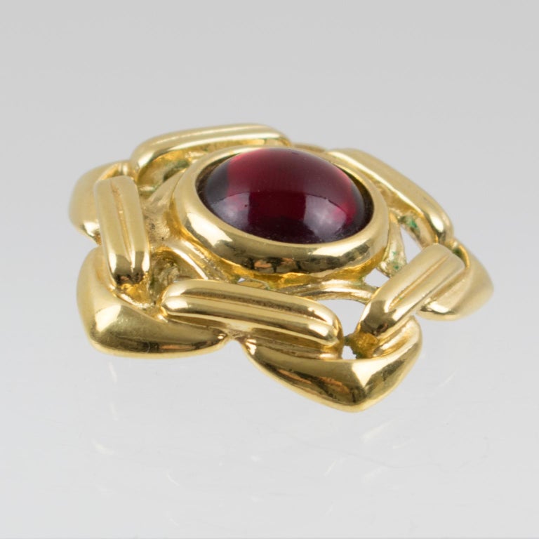 Yves Saint Laurent YSL Clip Earrings Ruby Red Cabochon at 1stDibs