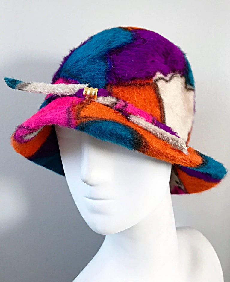 Yves Saint Laurent YSL Color Block Abstract Print Vintage Hat, 1960s at ...