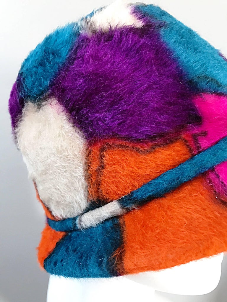 Yves Saint Laurent YSL Color Block Abstract Print Vintage Hat, 1960s at ...