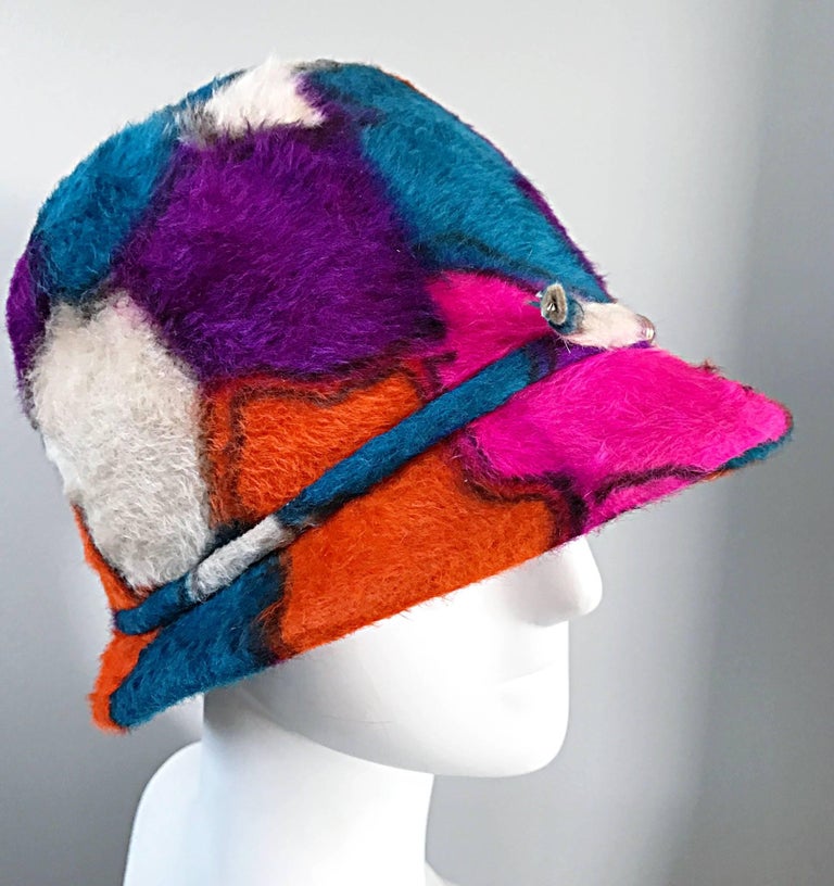 Yves Saint Laurent YSL Color Block Abstract Print Vintage Hat, 1960s at ...
