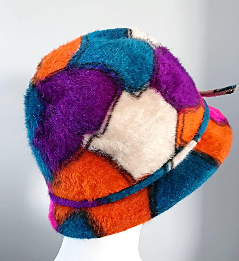 Yves Saint Laurent YSL Color Block Abstract Print Vintage Hat, 1960s at ...