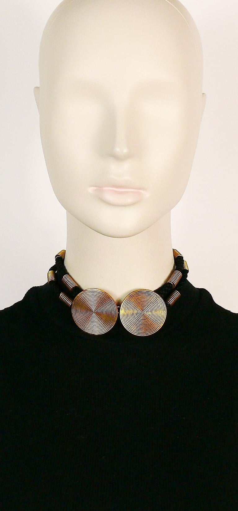 Yves Saint Laurent YSL Concentric Disk and Black Cord Choker Necklace ...