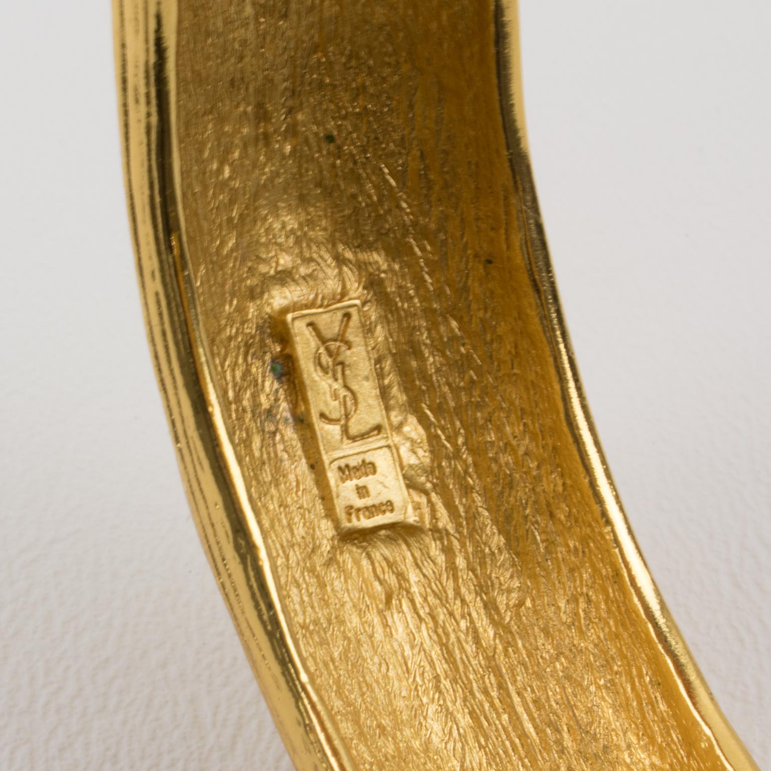 Yves Saint Laurent YSL Gilt Metal Clamper Bracelet For Sale at 1stDibs