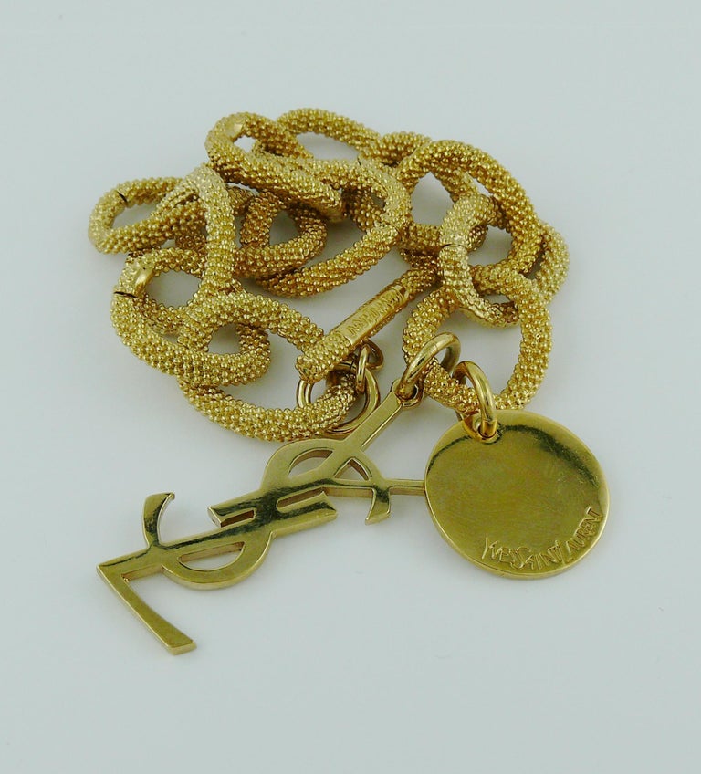 Yves Saint Laurent YSL Gold Toned Chain Logo Charm Bracelet at 1stDibs ...