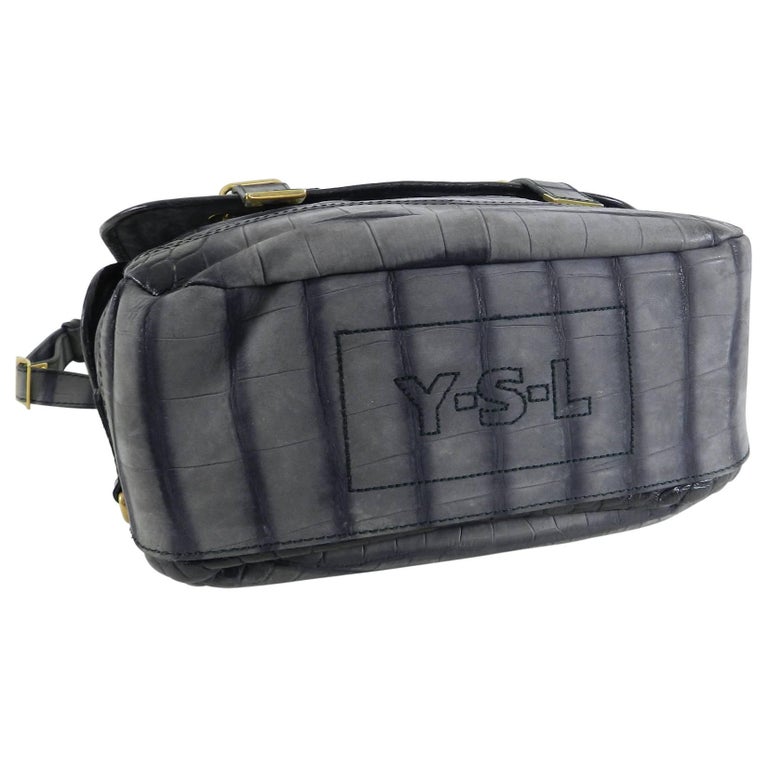 Yves Saint Laurent YSL Grey Faux Crocodile Grained Shoulder Bag at ...