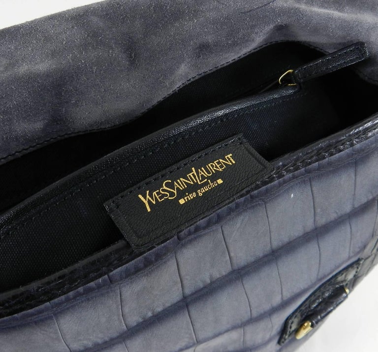 Yves Saint Laurent YSL Grey Faux Crocodile Grained Shoulder Bag at ...