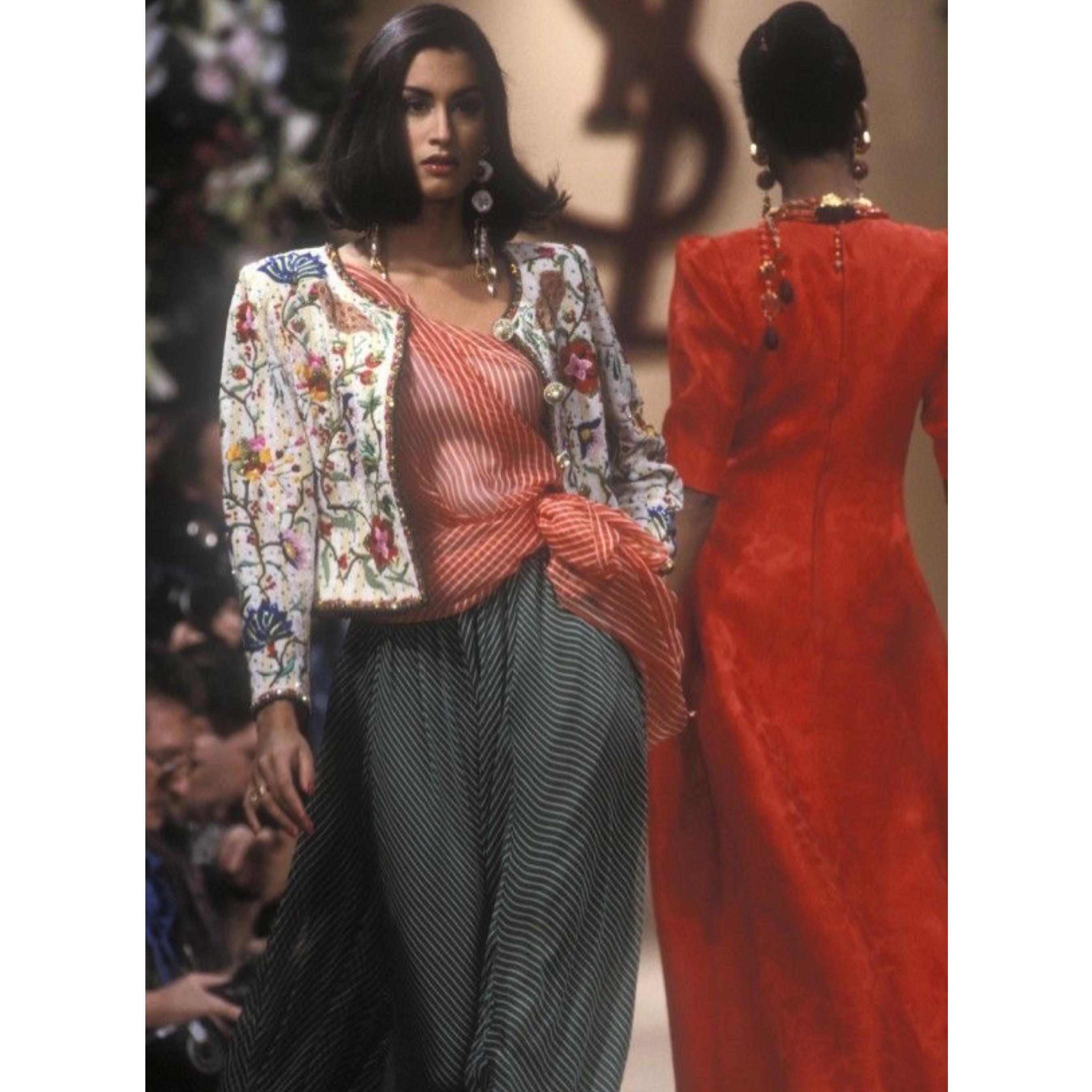 Yves Saint Laurent YSL Haute Couture Red / Green Stripe Silk Chiffon ...