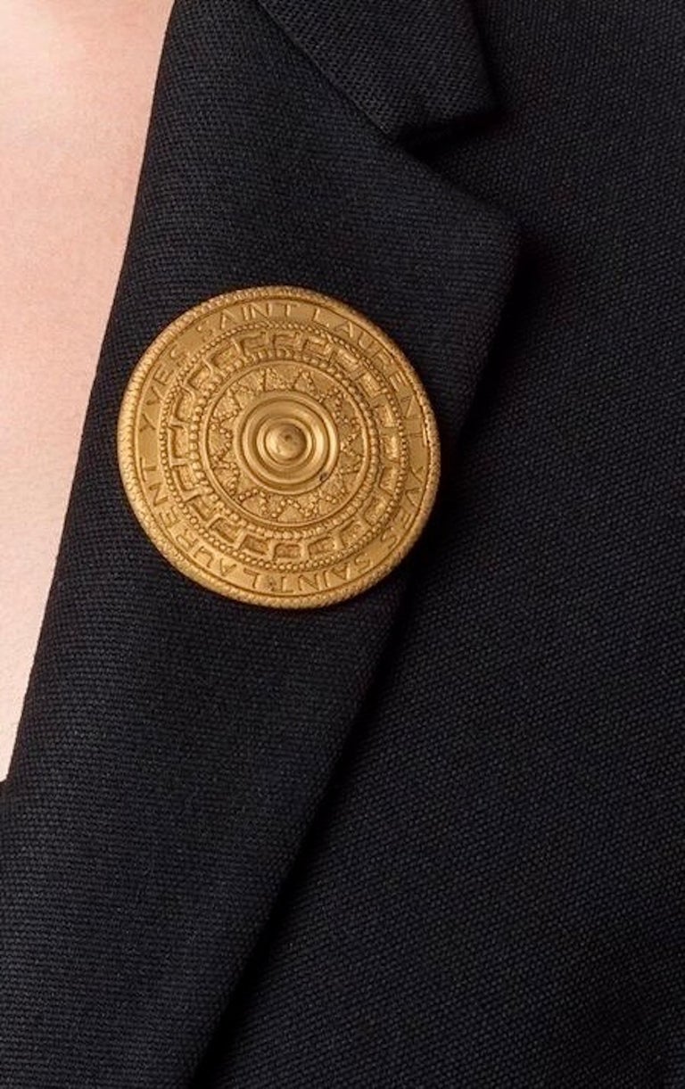 Yves Saint Laurent YSL Large Gold Tone Brooch For Sale at 1stDibs