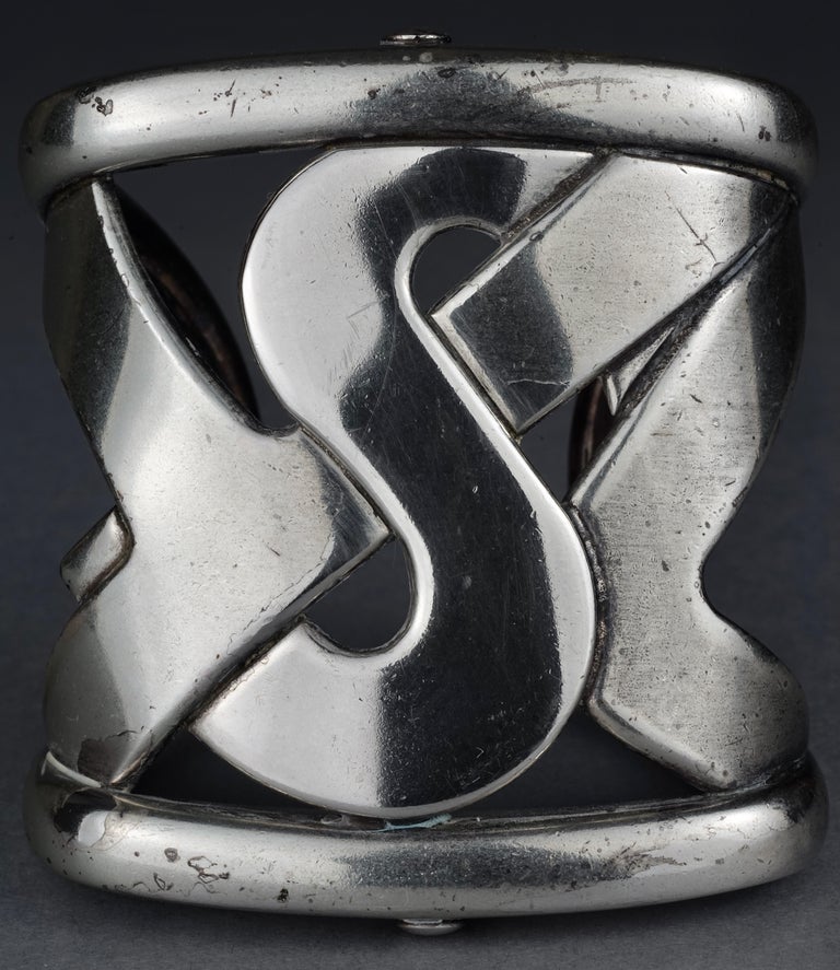 Yves Saint Laurent YSL Logo Silver Cuff Bracelet at 1stDibs