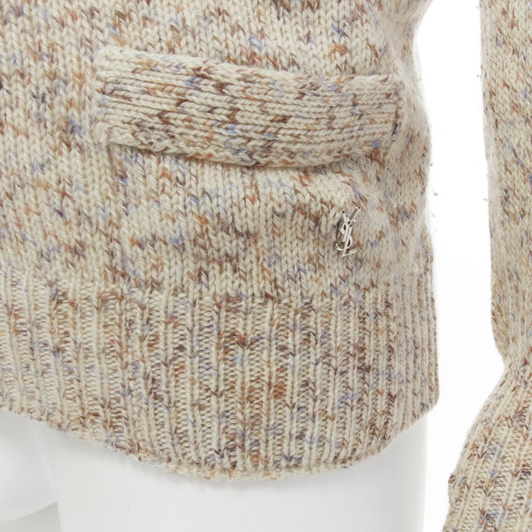 YVES SAINT LAURENT YSL logo speckle grey 100% cashmere cardigan M For ...
